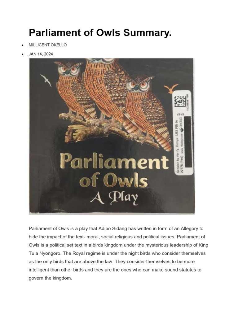 Parliament of Owls Summary | PDF