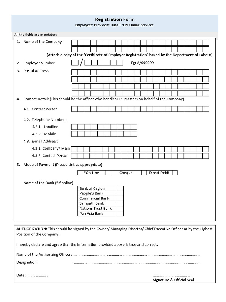 Sri Lanka Registration-Form-of-EPF-Online-Services-12072023 | PDF ...