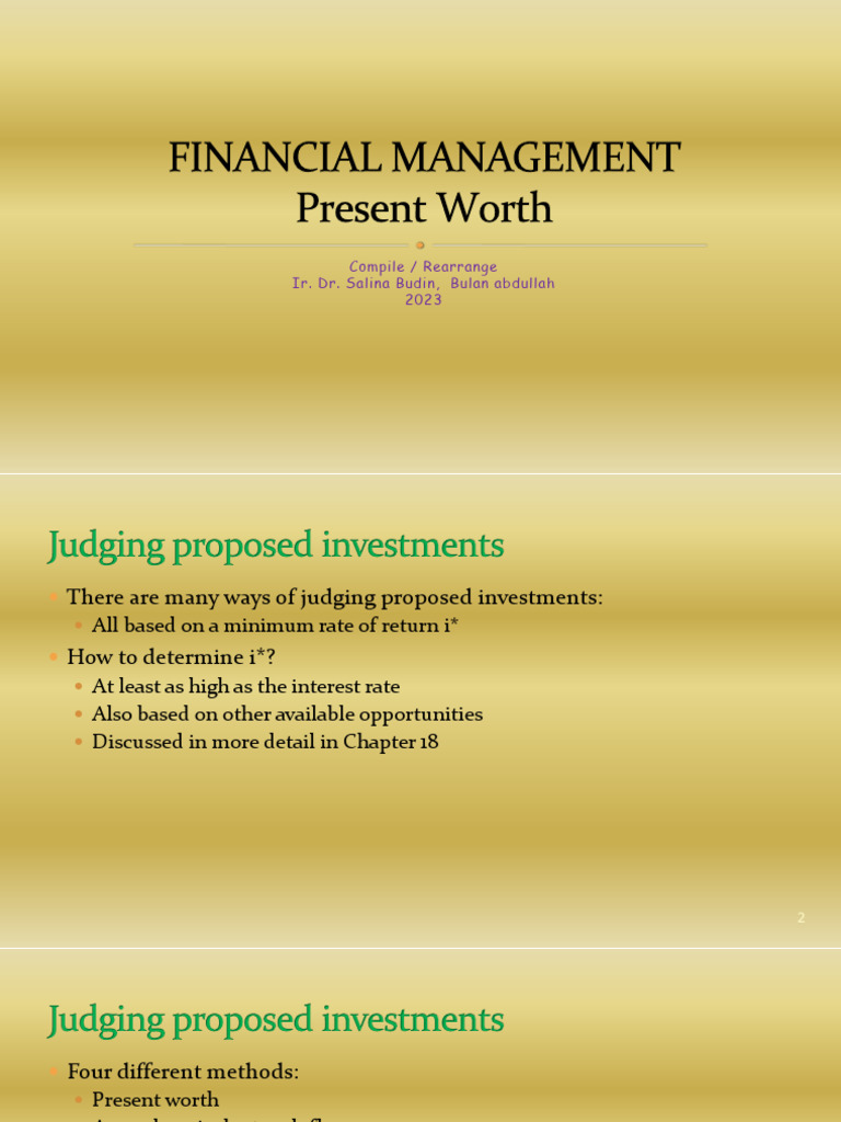 Chapter Finance Present Worth Part 2 2023 | PDF | Net Present Value | Money