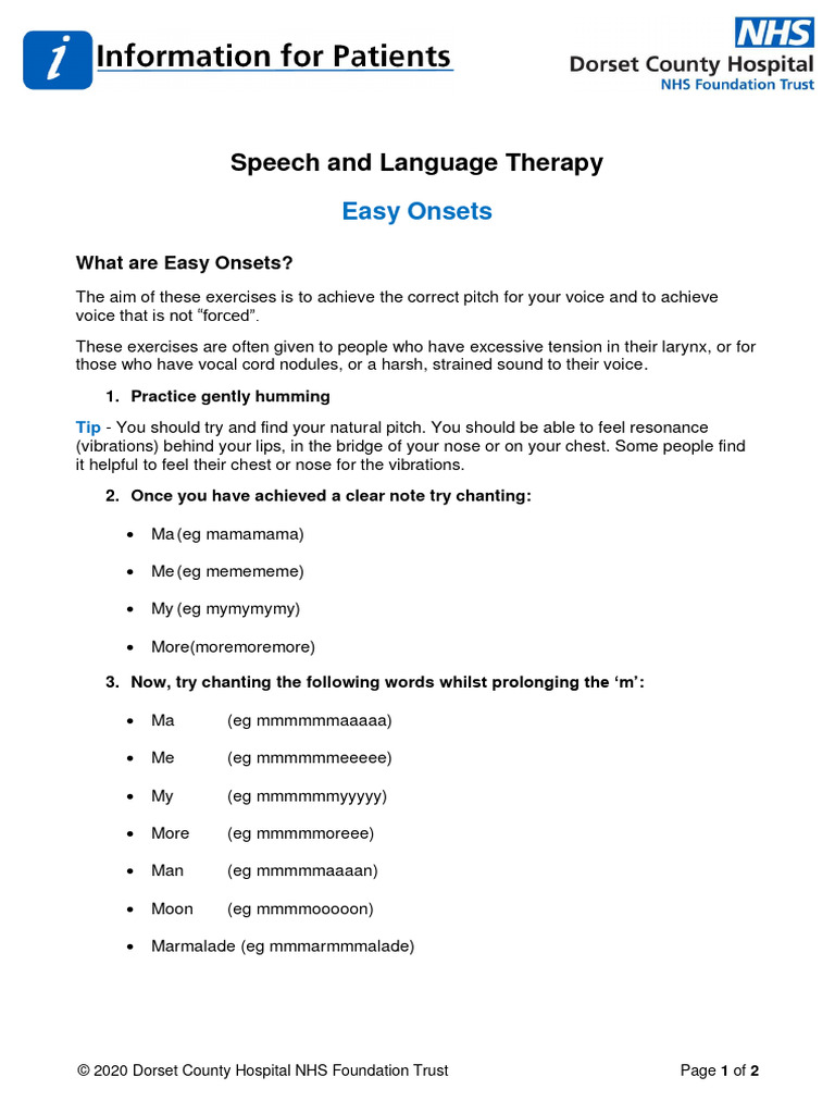 Easy Onset Voice Therapy Exercises | PDF | Human Voice | Human Throat