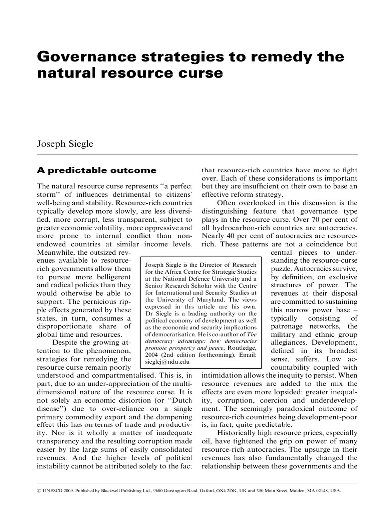 Siegle Governance Strategies To Remedy The Natural Resources Curse | PDF | Governance | Infant ...