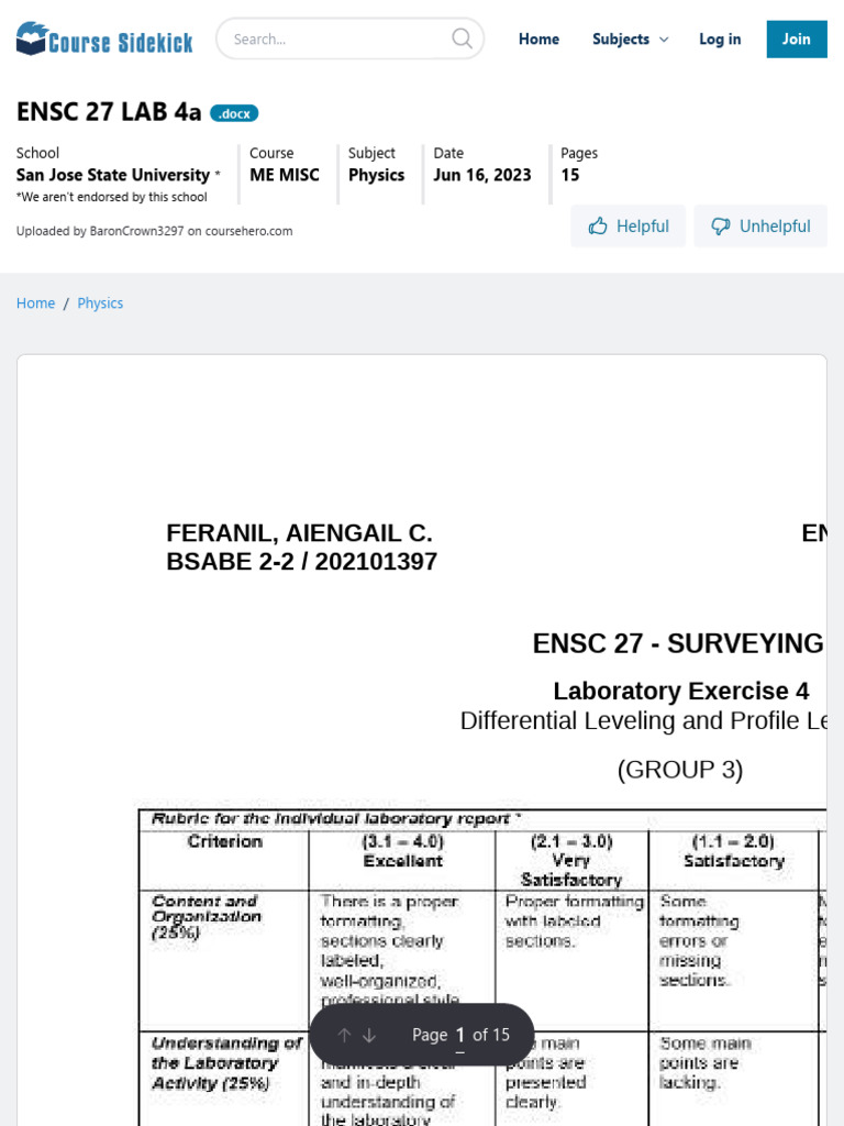 ENSC 27 LAB 4a (Docx) - Course Sidekick | PDF | Science | Surveying