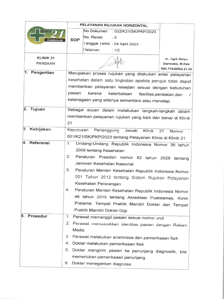 3.11.1 Sop Pelayanan Rujukan Horizontal | PDF