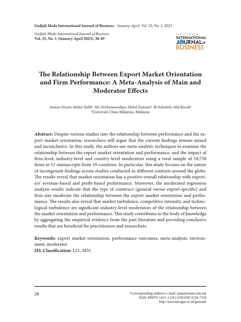 The Relationship Between Export Market Orientation and Firm Performance ...
