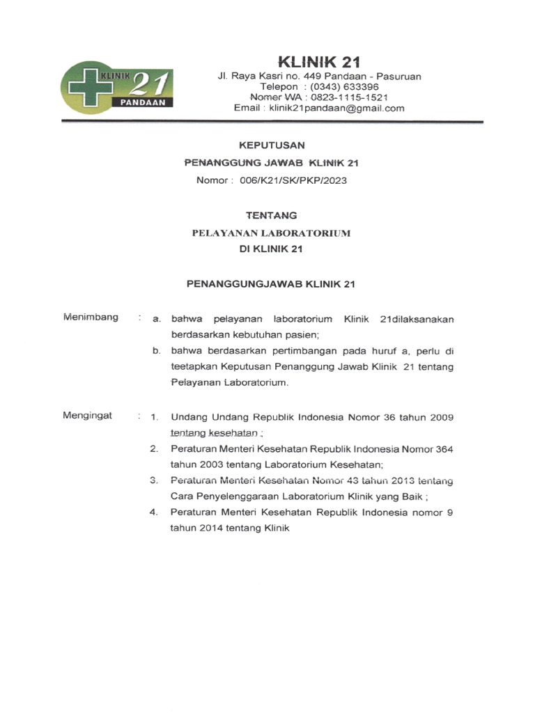 3.13.2 SK Pelayanan Labolatorium | PDF