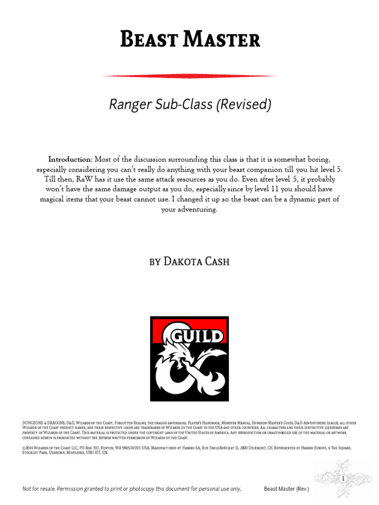 Revised Ranger Beast Master Guide | PDF