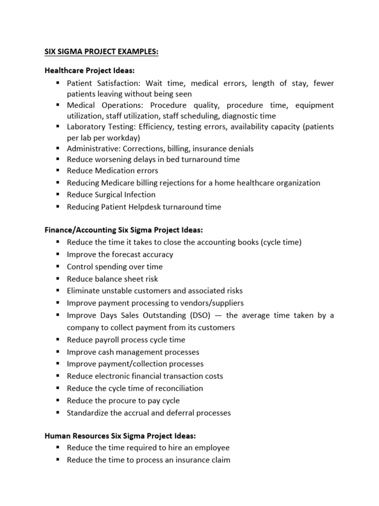 Six Sigma Project Examples | PDF | Six Sigma | Performance Appraisal