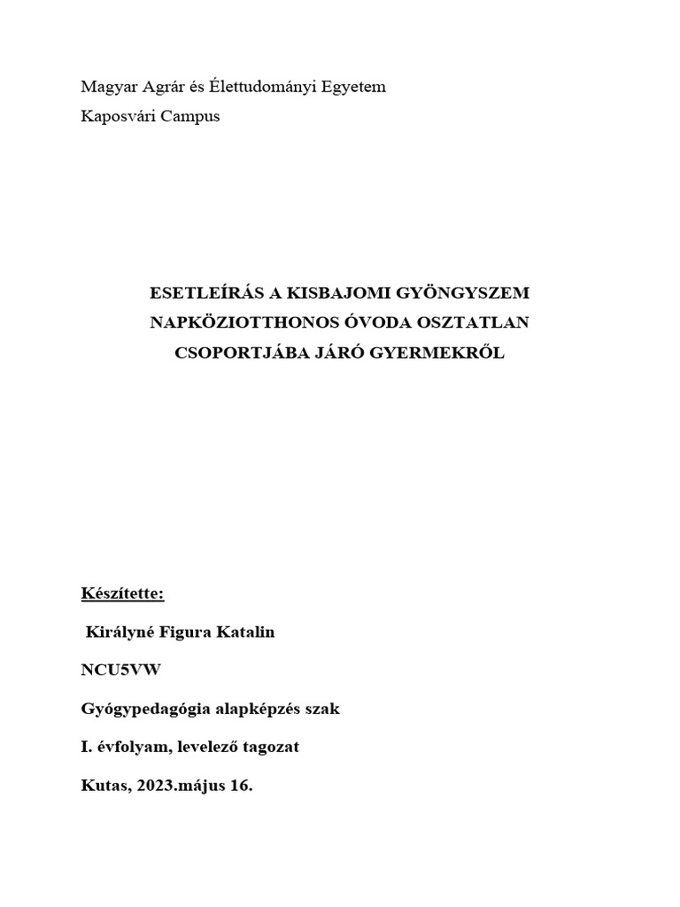 Esetleírás-Autizmus Sprektrum Zavar | PDF