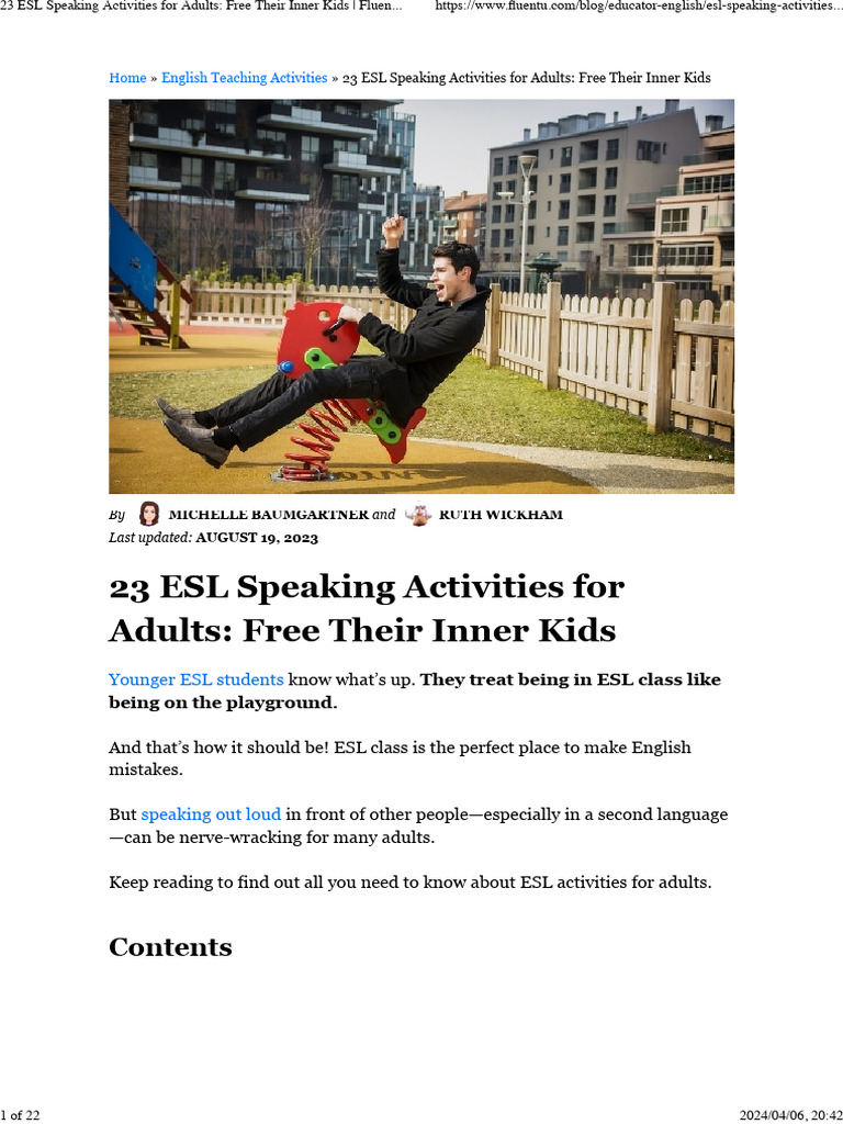 ESL Speaking Games for Adults | PDF | English As A Second Or Foreign Language | Fluency