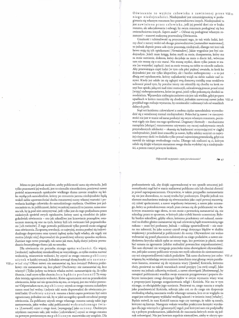 Kant Odpowiedź Na Pytanie Czym Jest Oświecenie | PDF