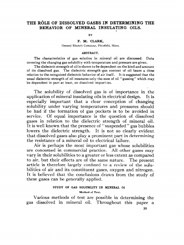 Dissolved Gases in Mineral Oils Analysis | PDF | Solubility | Gases