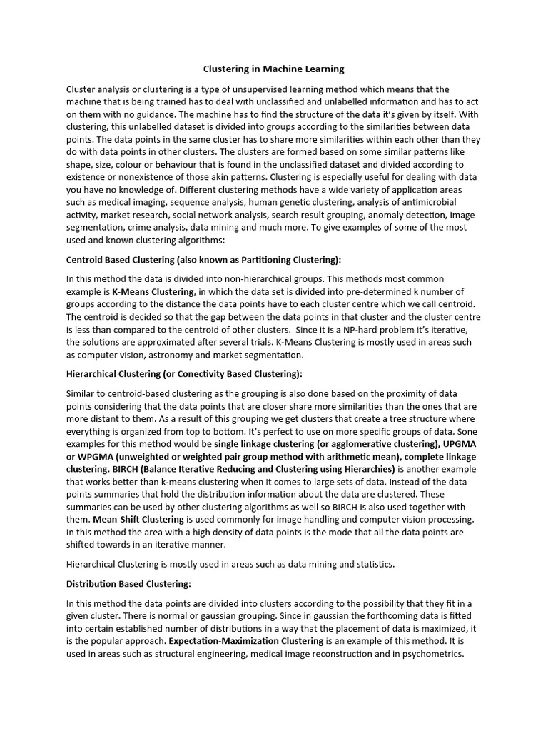 Clustering in Machine Learning | PDF | Cluster Analysis | Receiver Operating Characteristic