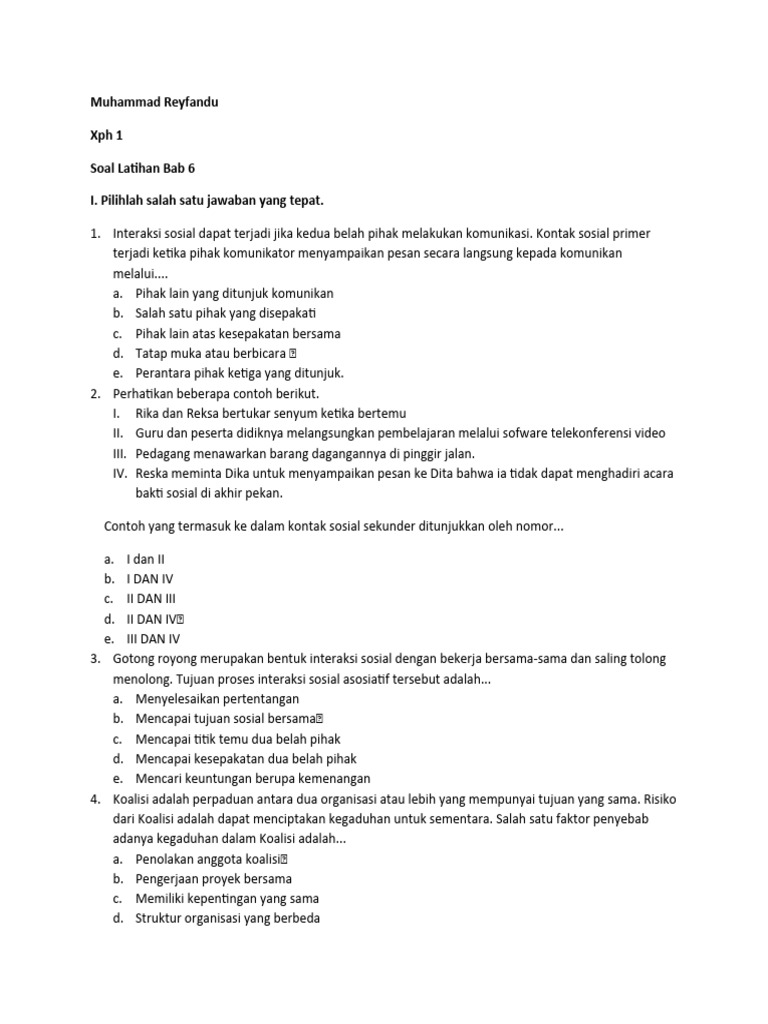 Soal Latihan Bab 6. Interaksi Sosial Dan Dinamika Sosial-8 | PDF
