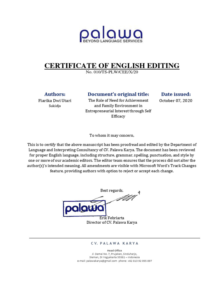 Editing Certificate for Authors | PDF
