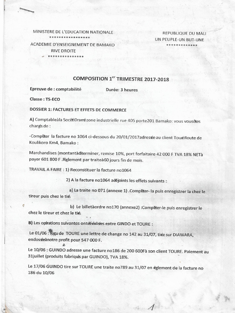 Compo Quater1 Comptabilite Tseco 2018 | PDF