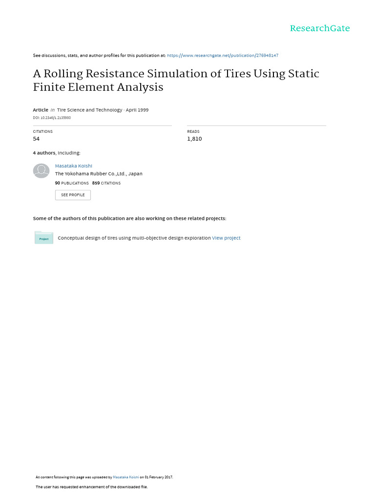 A Rolling Resistance Simulation of Tires Using Static Finite Element ...