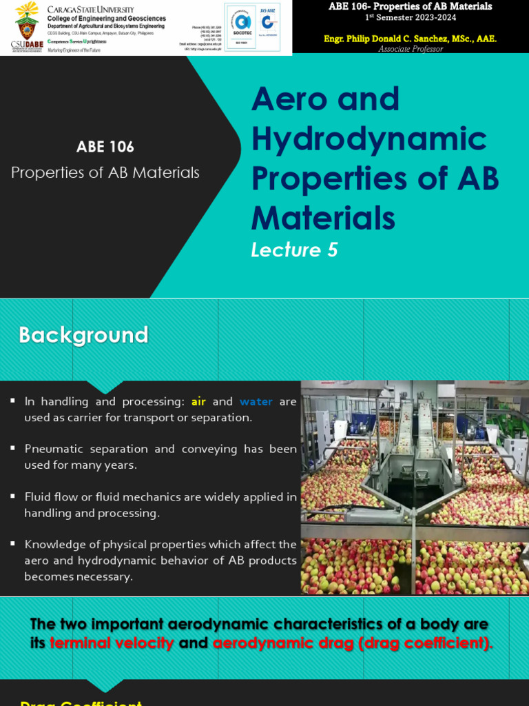 Lecture 5- Aero and Hydrodynamic Properties of AB Materials | PDF ...