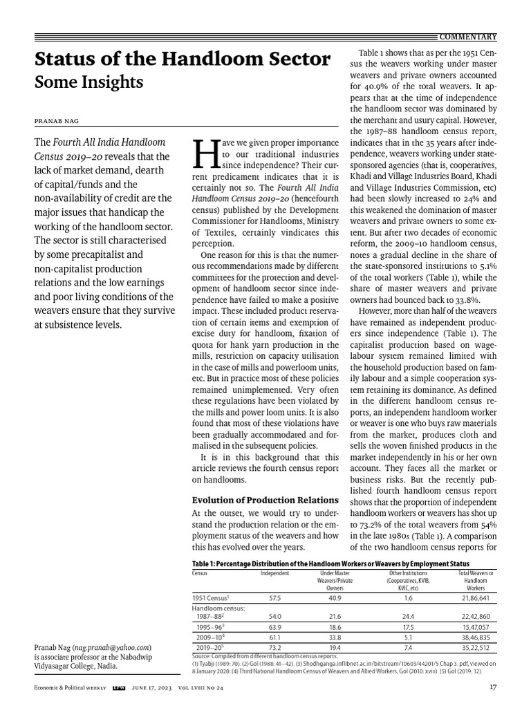 Handloom Sector Challenges & Trends | PDF | Weaving | Sociology