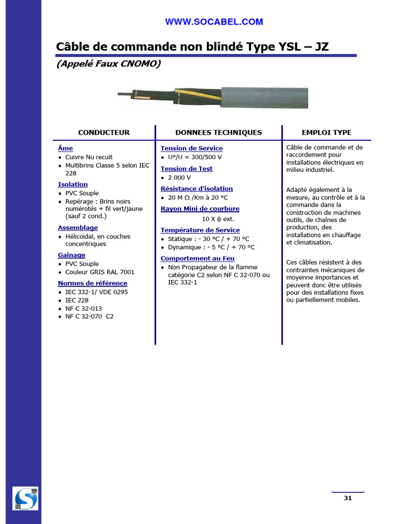 Câble de commande YSL-JZ pour industrie | PDF | Grandeur physique