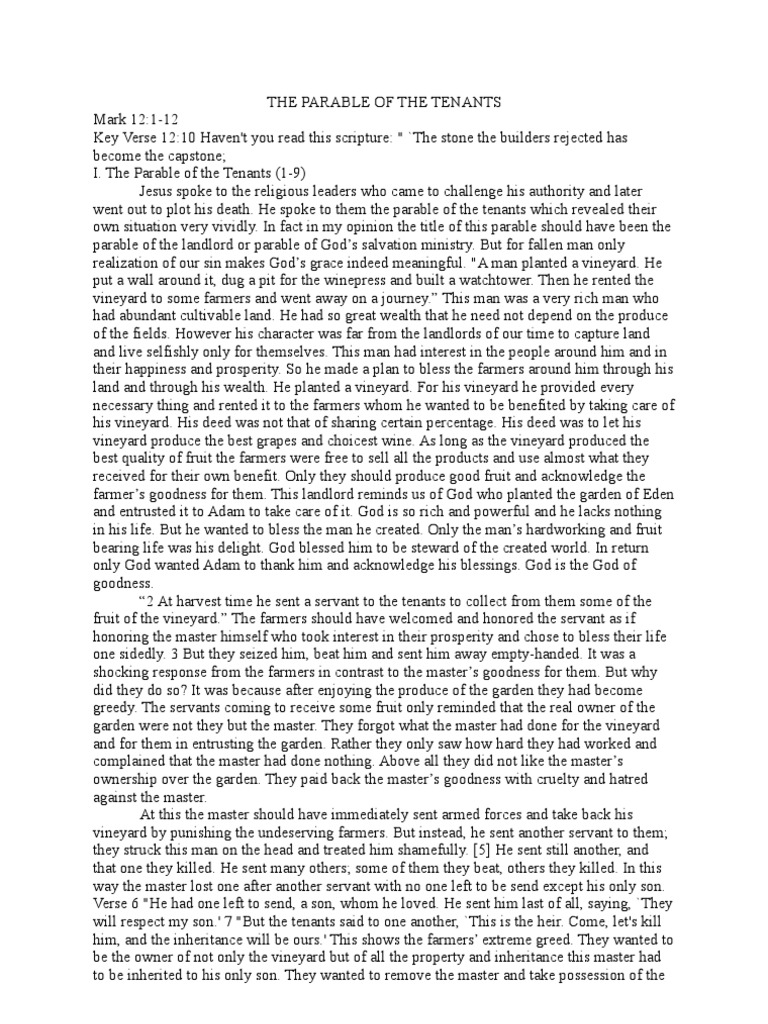 The Parable of The Tenants | Download Free PDF | Salvation | Repentance