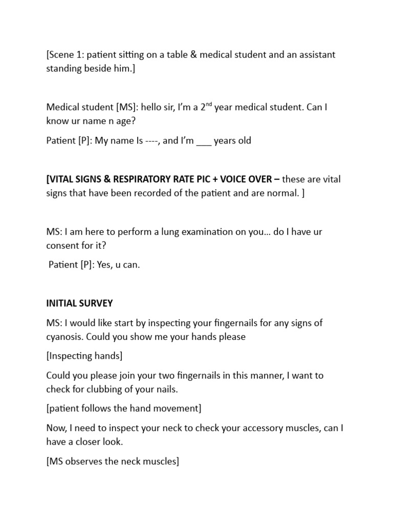 LUNG EXAMINATION SCRIPT | PDF | Respiratory System | Clinical Medicine