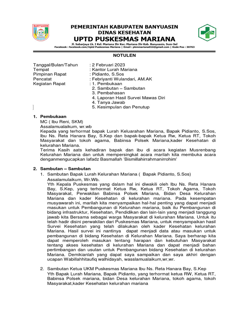 Notulen MMD 2023 Kel Mariana | PDF