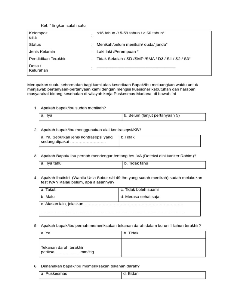 2.1.1 A SMD Kuesioner 2024 | PDF | Kesehatan Holistik | Gaya Hidup