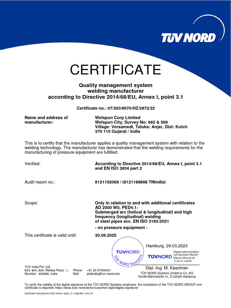 1.ii.b. ISO 3834-2 Certificate | PDF | Mechanical Engineering