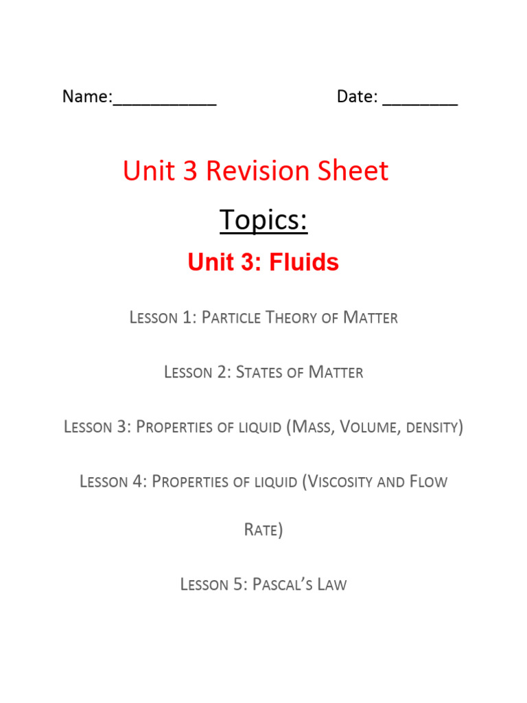 Grade 8 Revision Sheet Answers | PDF | Fluid Mechanics | Density