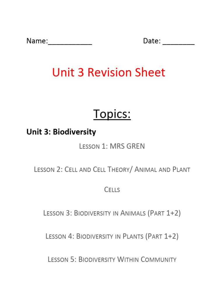 6th Grade Biology Revision Guide | PDF | Cell (Biology) | Evolution