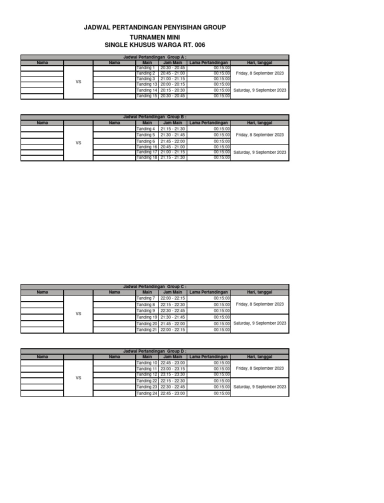 Jadwal Single RT 6 | PDF