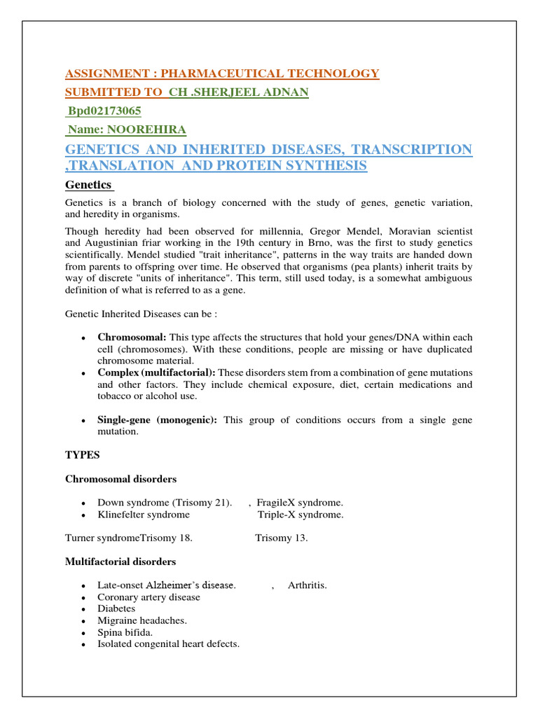 Genetice Assignment Pharmacy | PDF | Translation (Biology) | Messenger Rna