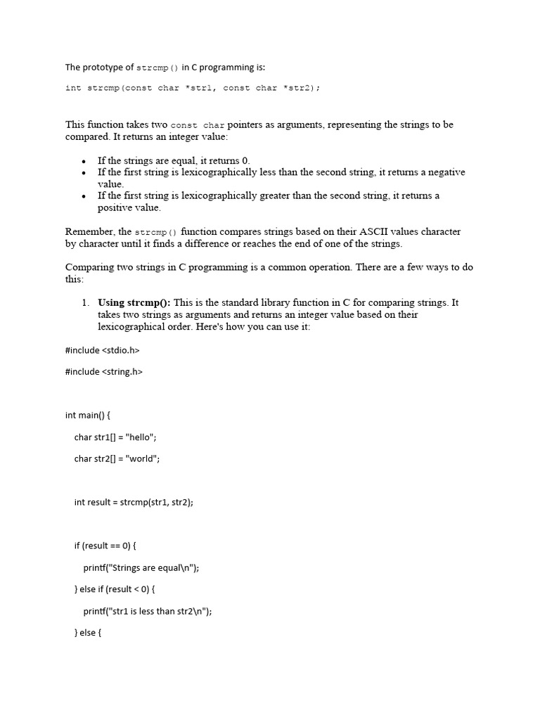 The Prototype Of Strcmp Pdf Integer Computer Science String