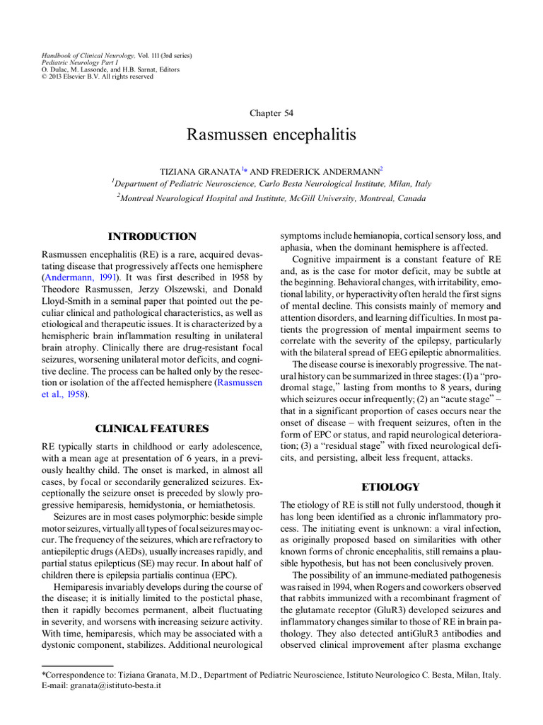 Rasmussen Encephalitis (Handbook of Clinical Neurology 2013) | PDF ...