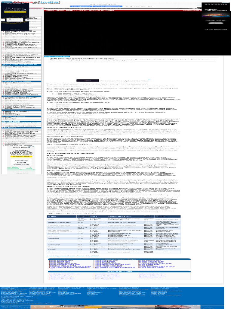River Map of India River System in India Himalayan Rivers, Peninsular ...