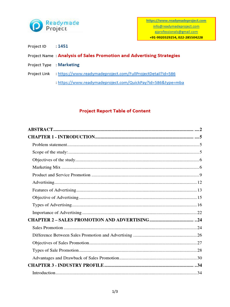 MBA Project TOC | Download Free PDF | Advertising | Business Process