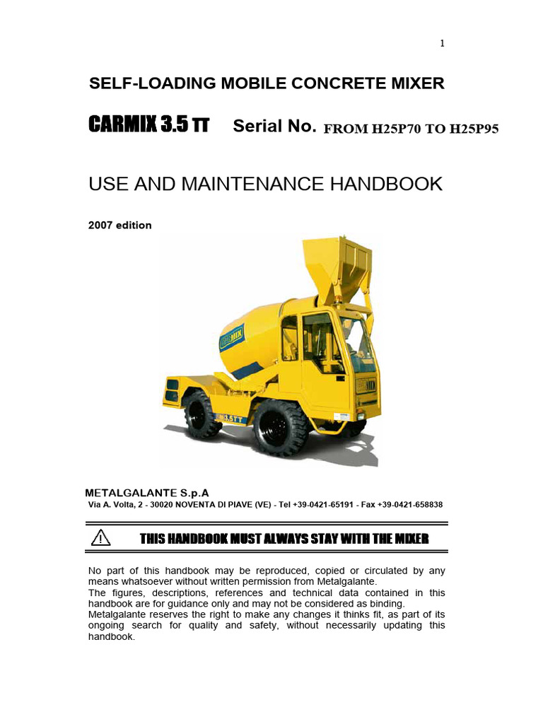 Use and Maintenance Handbook CARMIX 3,5TT 2007-Rev1 | PDF | Truck | Engines