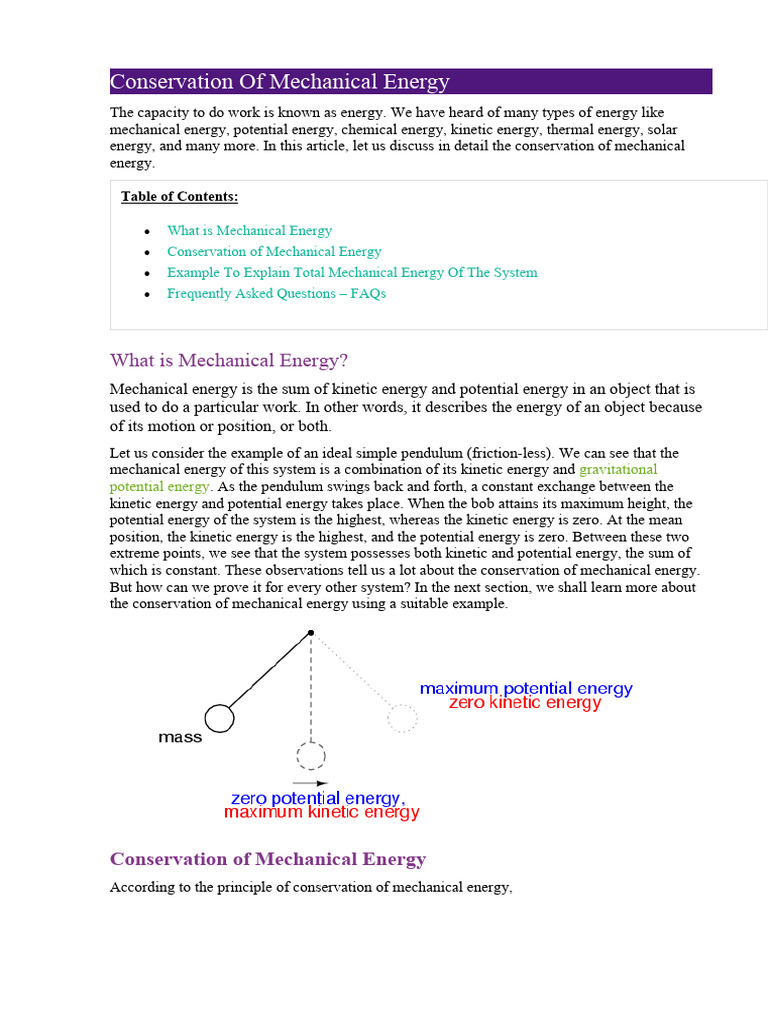 Conservation of Mechanical Energy | PDF | Force | Potential Energy