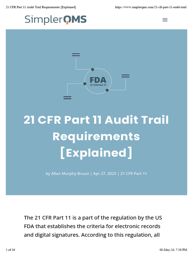 21 CFR Part 11 Audit Trail Overview | PDF | Records Management | Audit