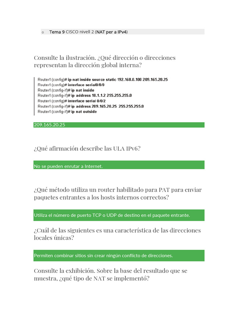 Tema 9 CISCO Nivell 2 (NAT Per A IPv4) | PDF | Dirección IP | Enrutador (Computación)