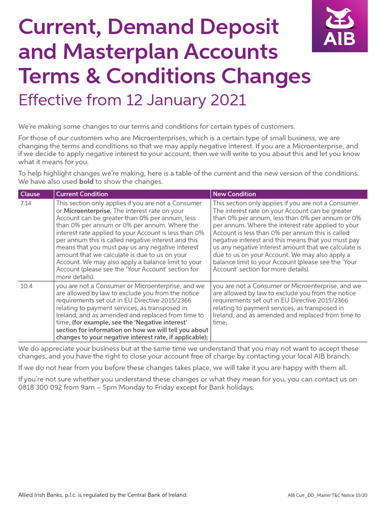 Terms and Conditions For Current, Demand Deposit and Masterplan ...