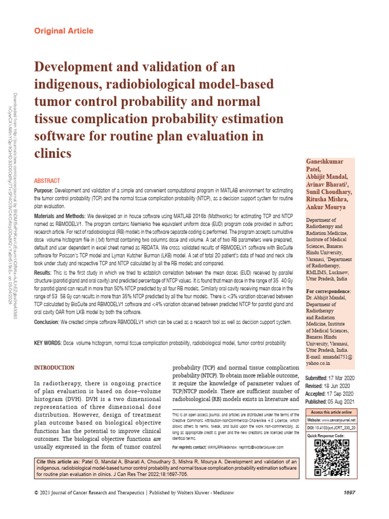 Radiobiological Software for TCP/NTCP Estimation | PDF | Radiation ...