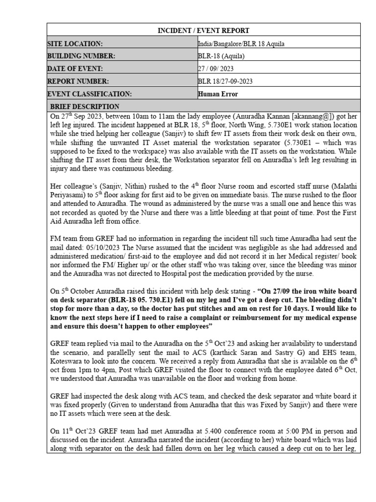 BLR 18 Incident Report: Employee Injury | PDF