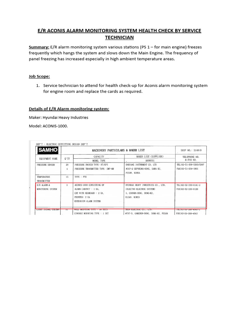 ER Alarm Monitoring System Servicing | PDF