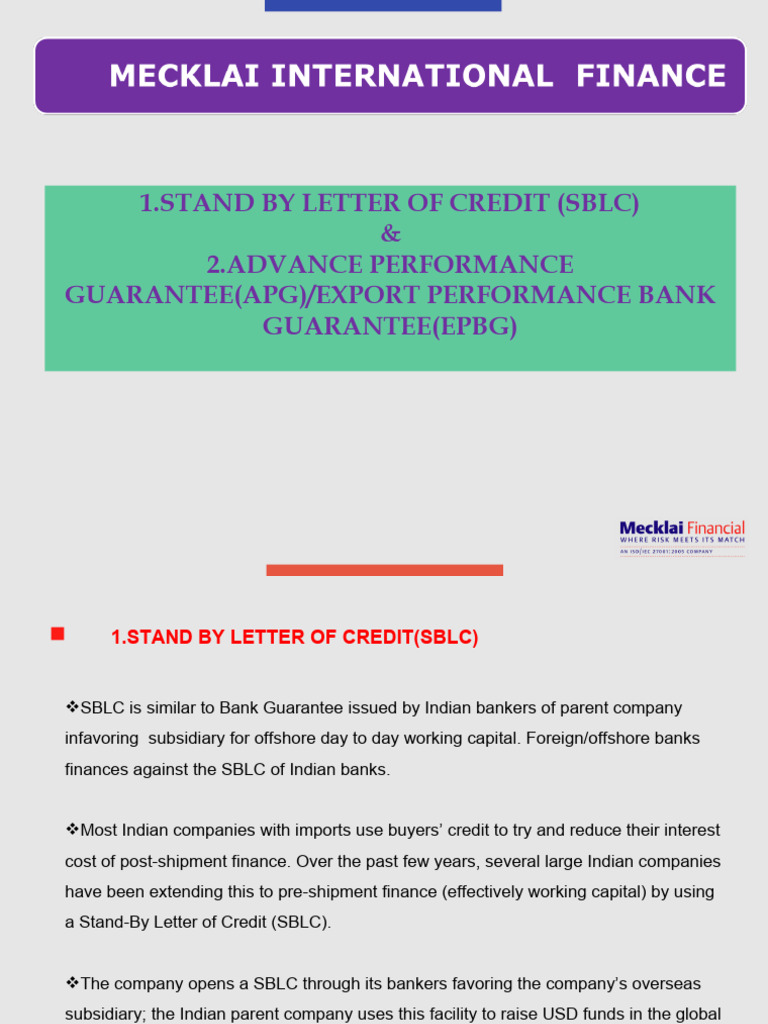 SBLC Advance Performance Guarantee Apg | PDF | Letter Of Credit | Banks