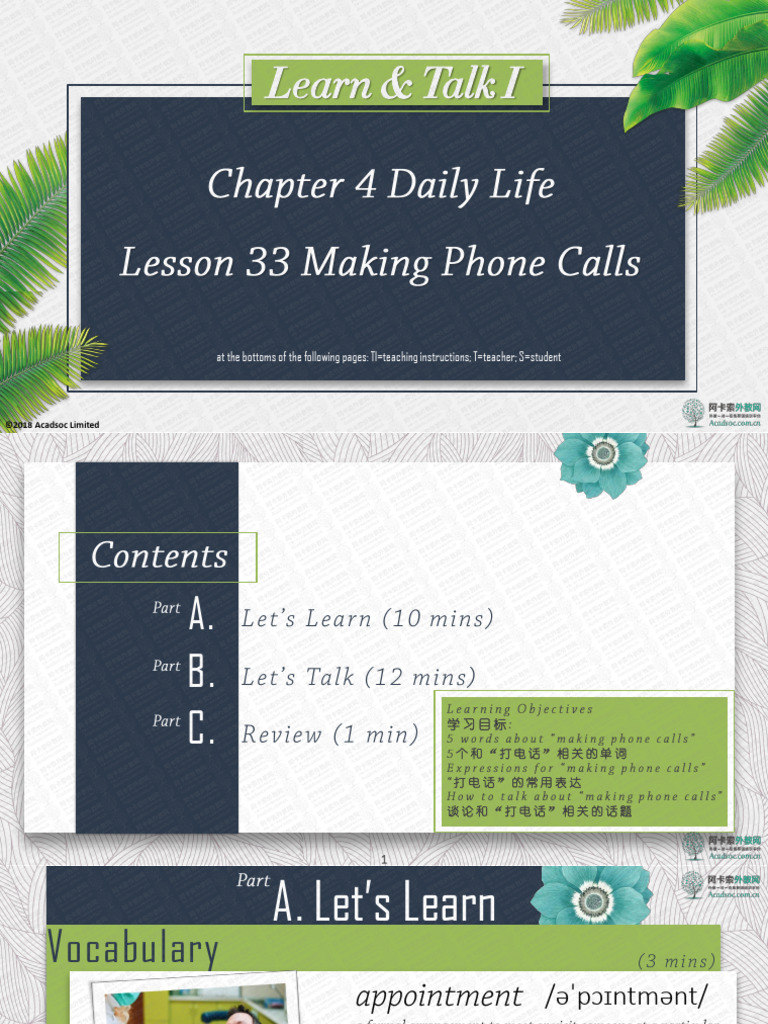 Lesson 33 Making Phone Calls | PDF | Vocabulary | Applied Linguistics