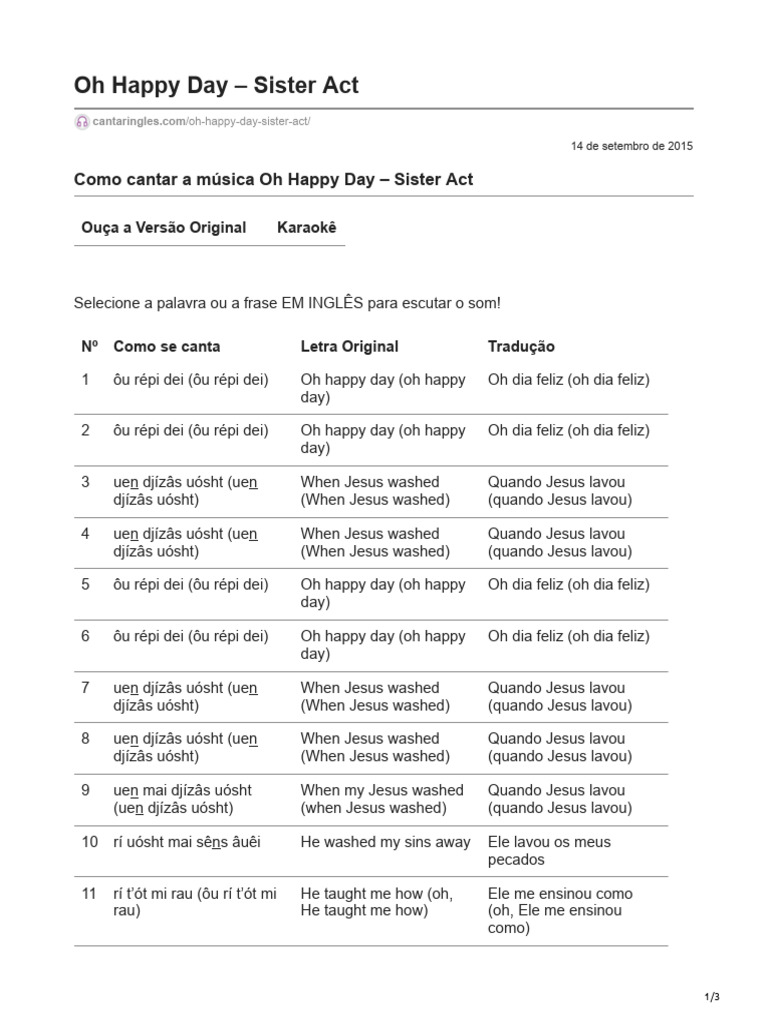 Letra e Canto de Oh Happy Day | PDF | Música gravada | Gravação de som