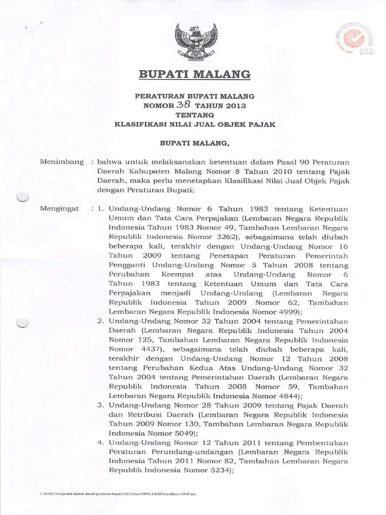Klasifikasi Nilai Jual Obyek Pajak | PDF