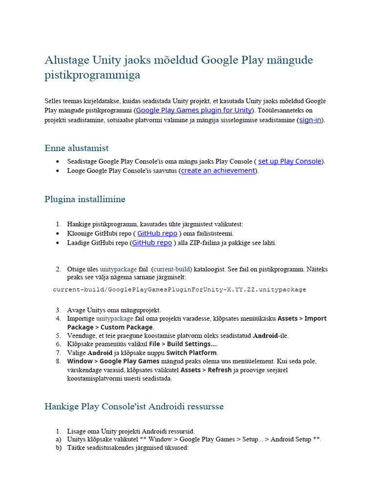 Get Started With The Google Play Games Plugin For Unity | PDF