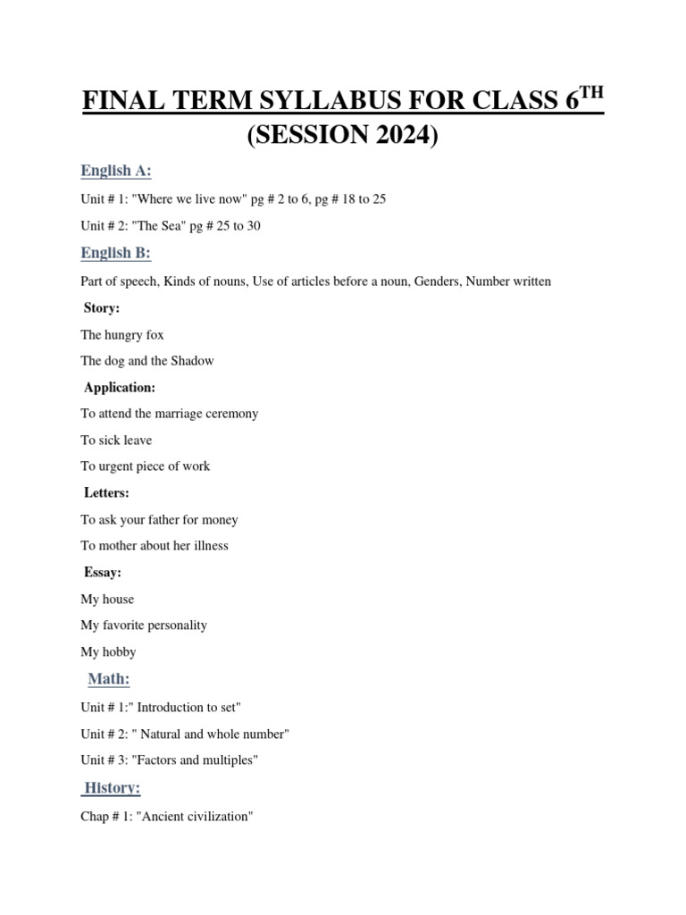 6 Class Syllabus-1 | PDF